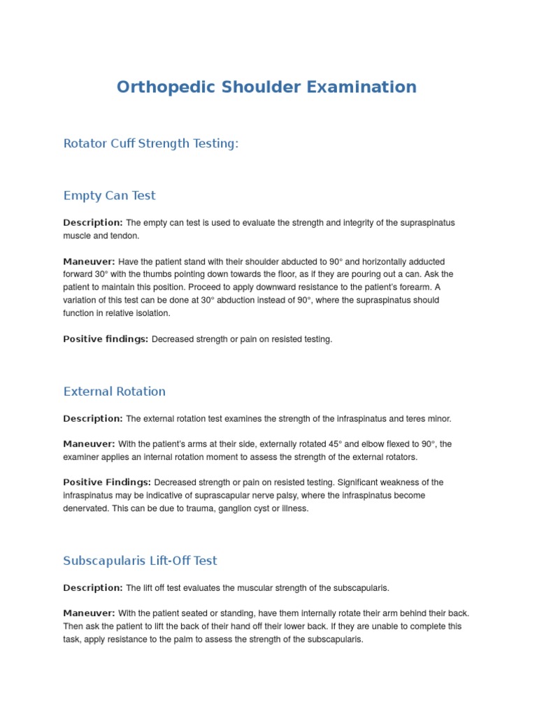 Orthopedic Shoulder Examination | PDF | Shoulder | Anatomical Terms Of ...