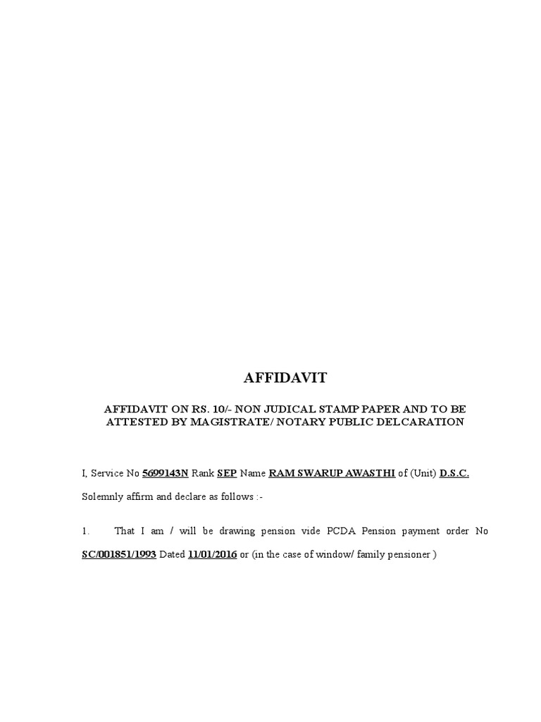 Affidavit: Affidavit On Rs. 10/-Non Judical Stamp Paper and To Be ...