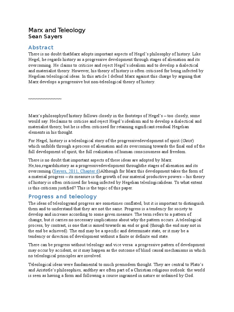 Marx and Teleology | PDF | Georg Wilhelm Friedrich Hegel | Karl Marx