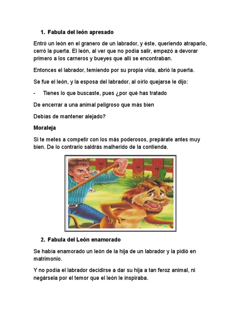 Fábulas del León y sus Moralejas | PDF | León | Caza