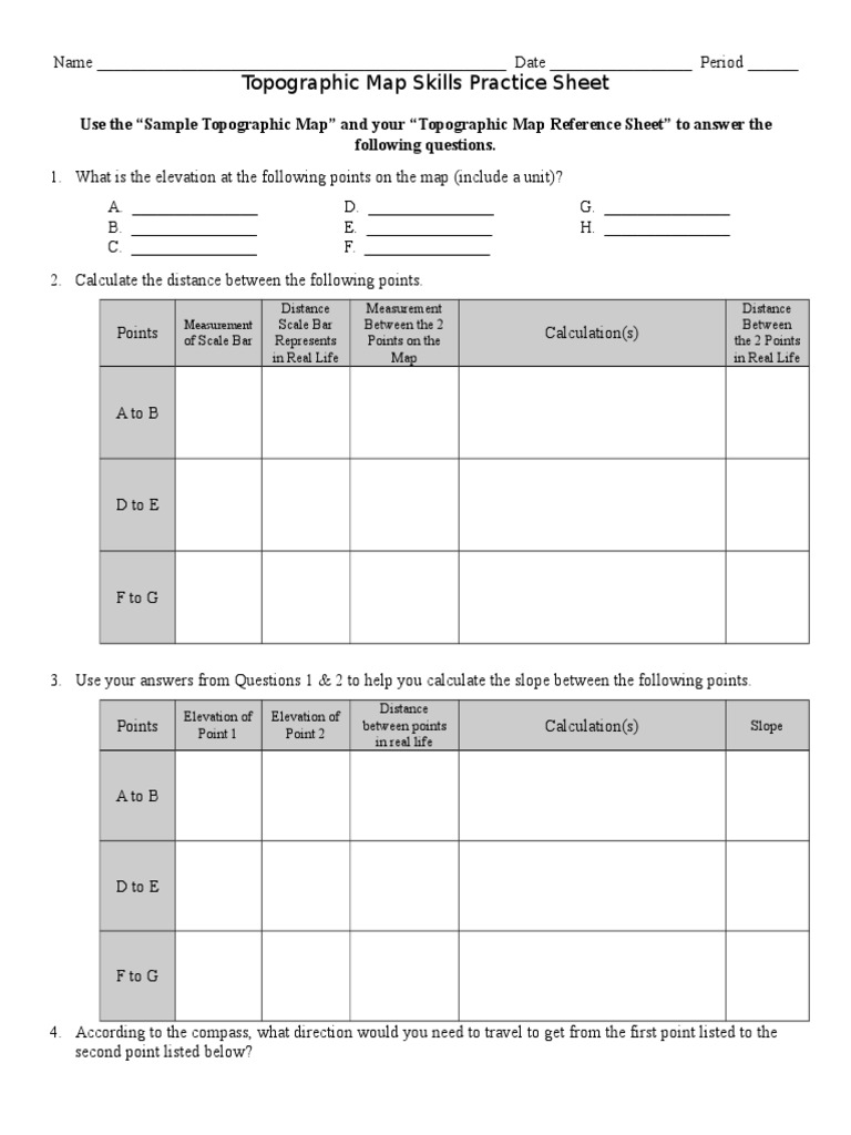 Topographic Map Skills Practice Sheet | PDF | Map | Topography
