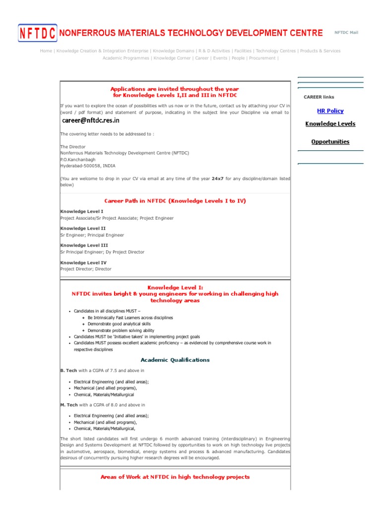 Career at NFTDC | PDF | Engineering | Production And Manufacturing