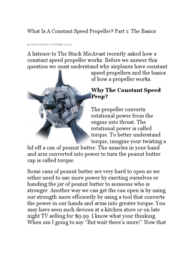 What is a Constant Speed Propeller | Propeller | Thrust