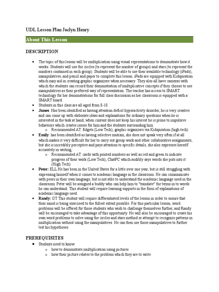 Udl Lesson Plan | PDF | Lesson Plan | Educational Assessment
