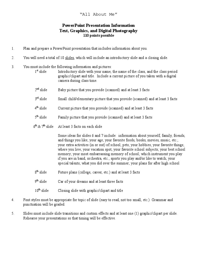 All About Me - Rubric | PDF | Graphics | Microsoft Power Point