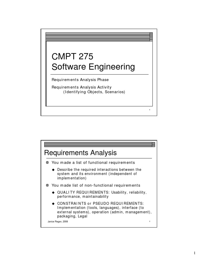 CMPT 275 Software Engineering: Requirements Analysis | PDF | Class ...