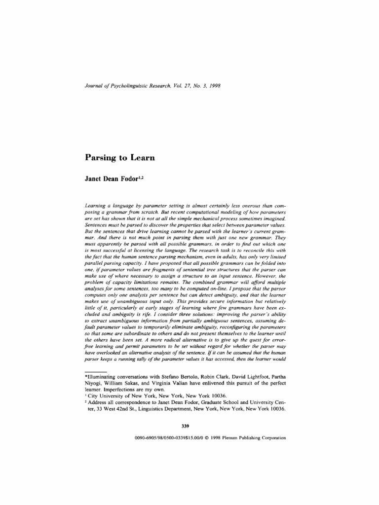 Parsing To Learn: Janet Dean Fodor | PDF | Parsing | Language Acquisition