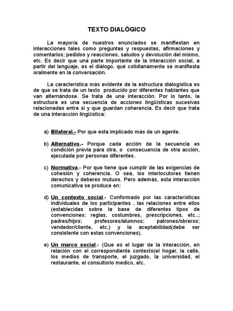 Texto Dialógico | PDF | Comunicación | Lingüística