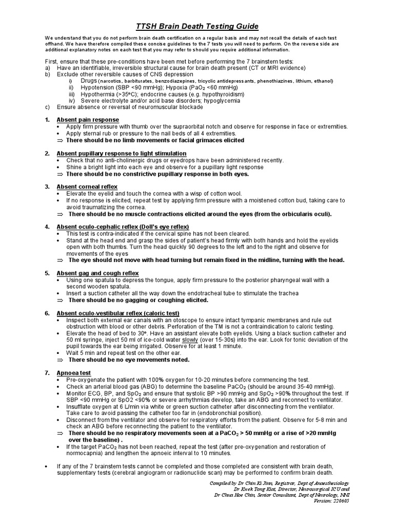 Brain Death Testing Protocol (Rev220605) PDF | PDF | Apnea | Ear