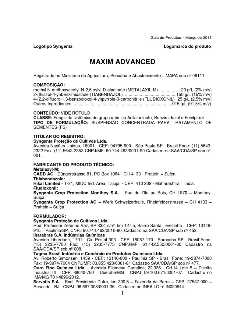 Maxim Advanced | PDF | Embalagem e rotulagem | Metabolismo