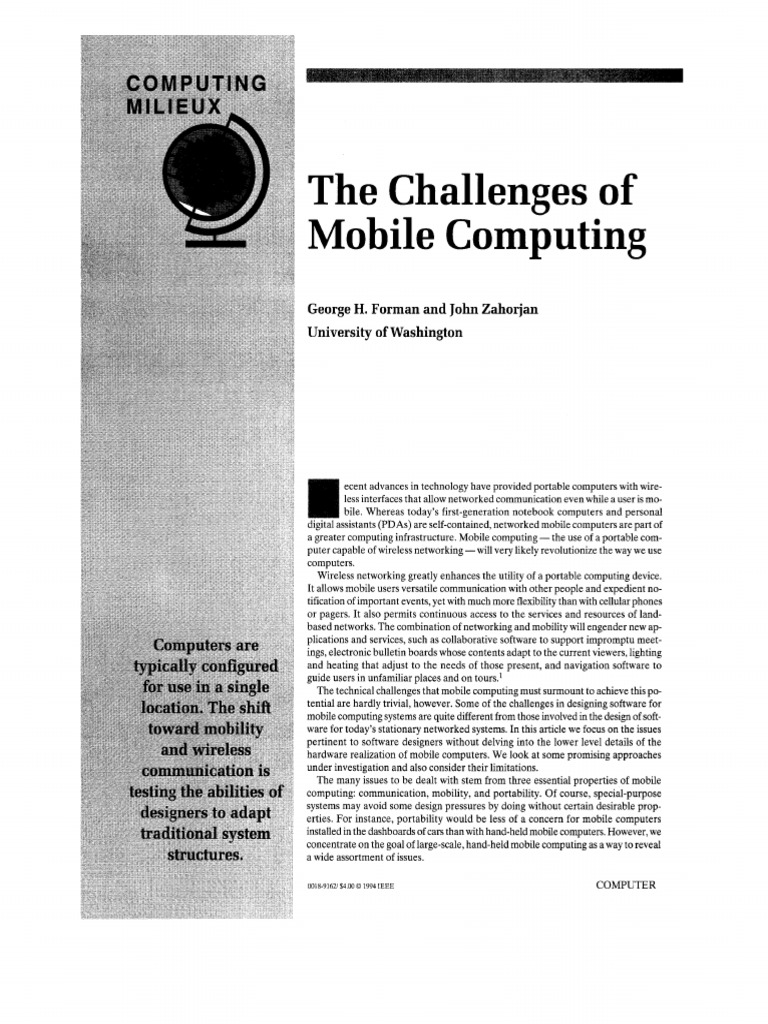 The Challenges Of Mobile Computing Pdf Computer Network Bandwidth Computing