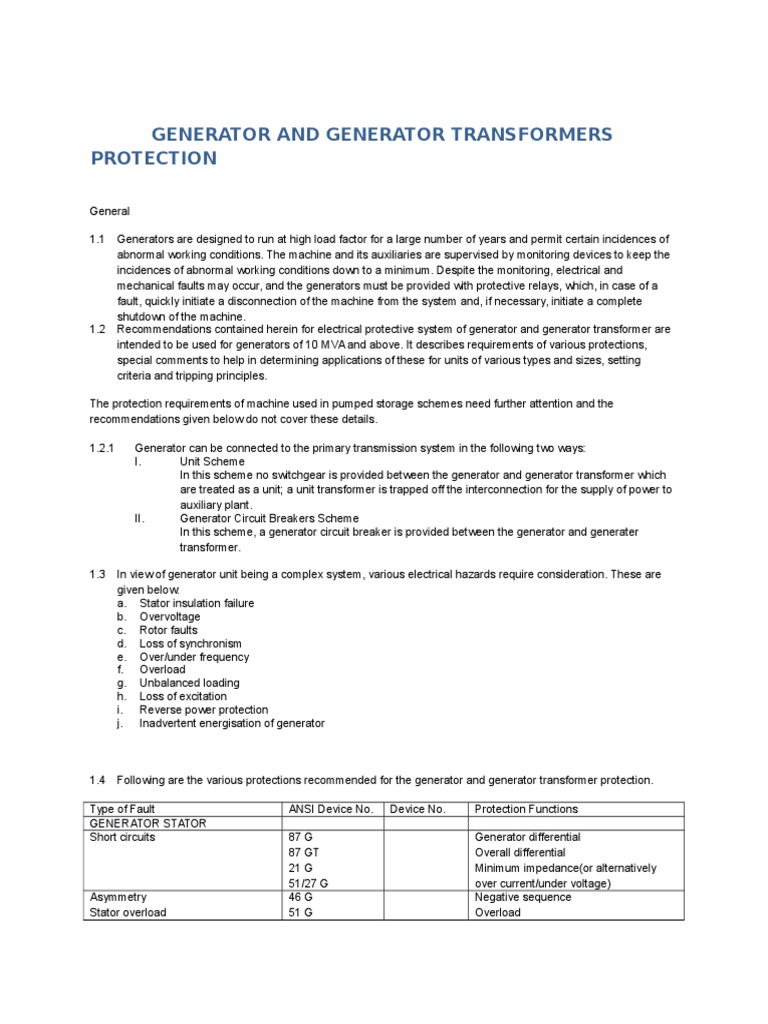 Generator and Generator Transformers Protection | PDF | Relay | Transformer