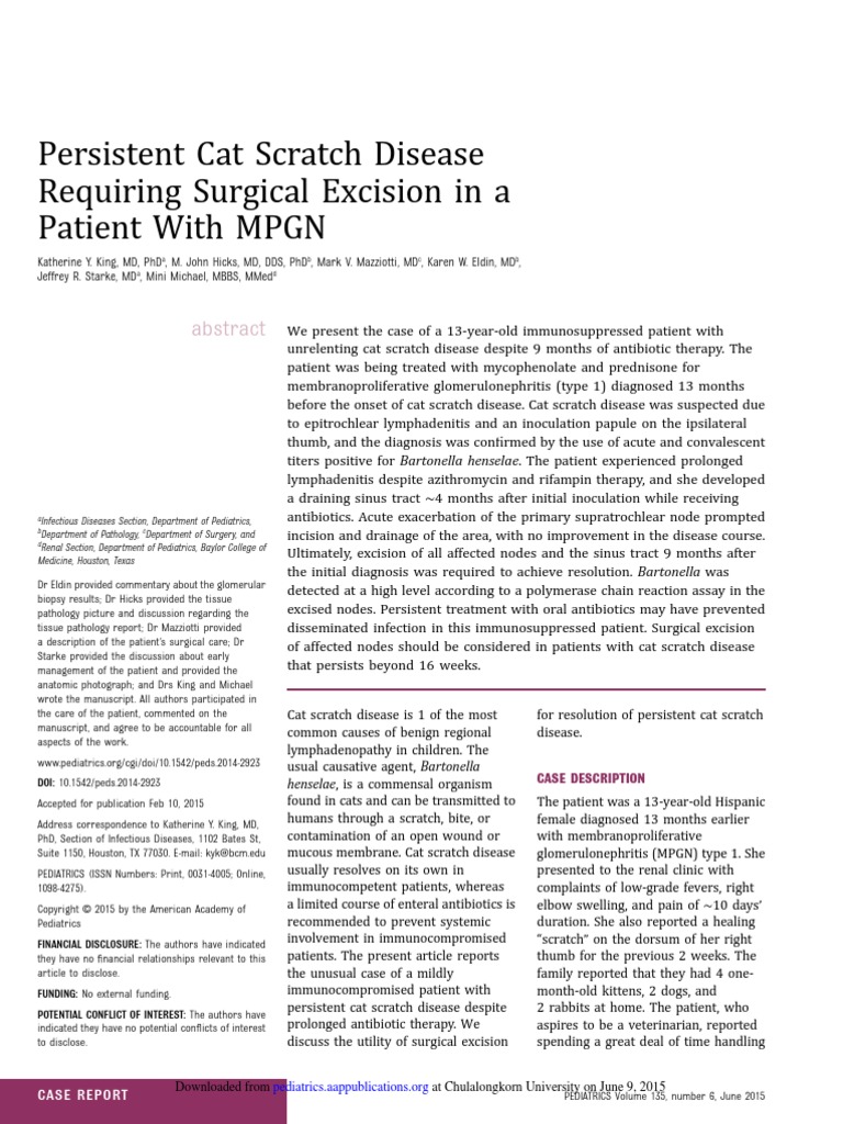 Persistent Cat Scratch Disease Requiring Surgical Excision in A Patient ...