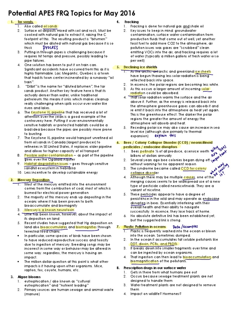 APES FRQ Topics for May 2016 | PDF | Oil Sands | Eutrophication