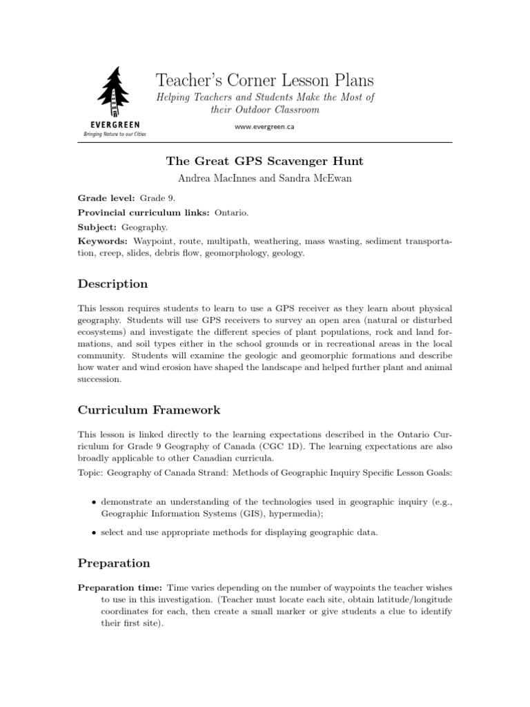 The Great GPS Scavenger Hunt - Grade 9 Lesson Plans | PDF | Global ...