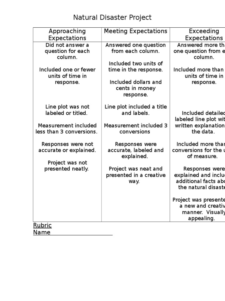 Natural Disaster Project Evaluation Rubric | PDF