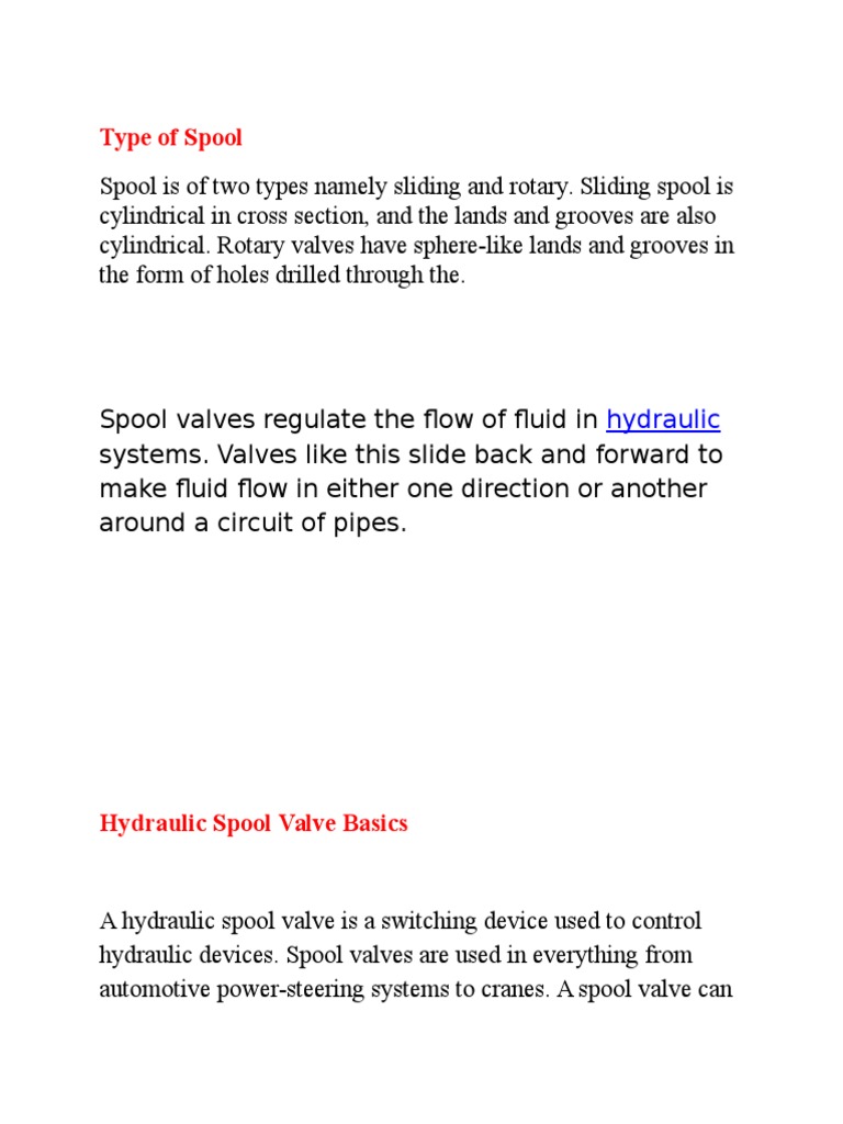 Type of Spool: Hydraulic | PDF | Valve | Steering