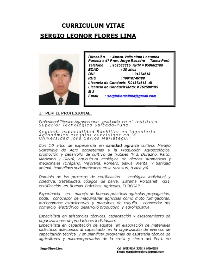 Curriculum Sergio Actual | PDF | Agricultura | Educación Secundaria