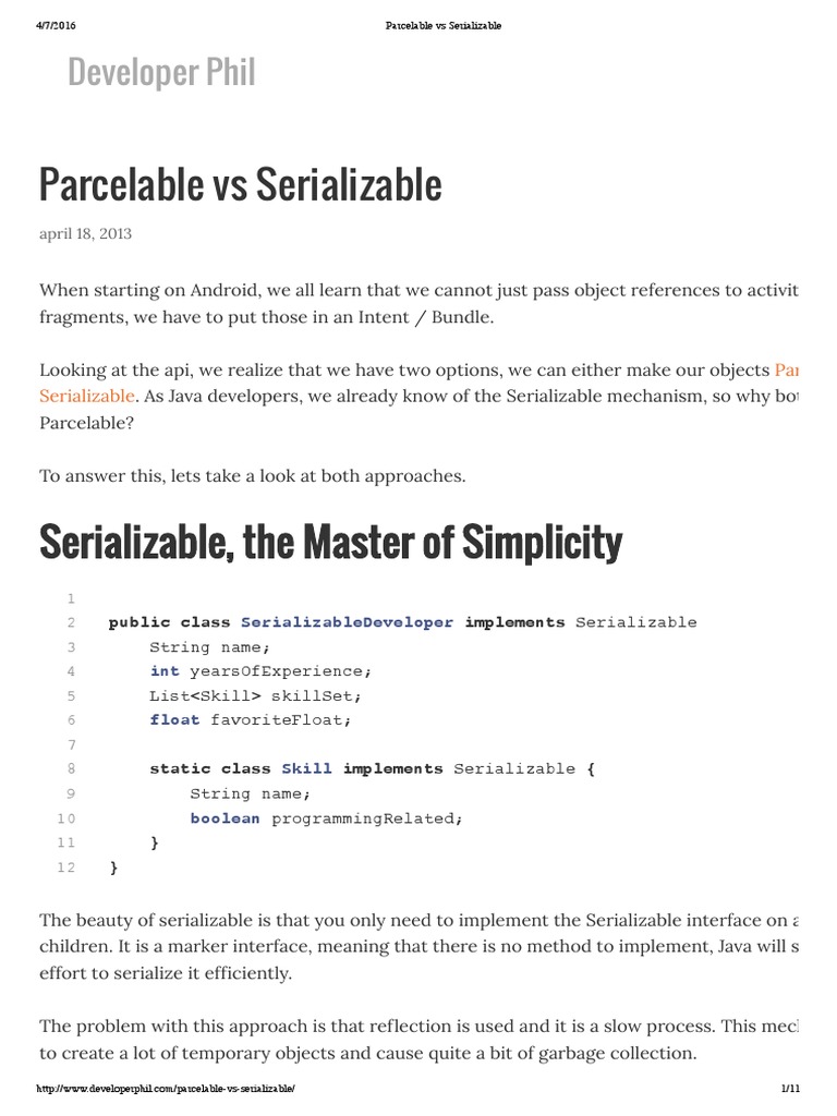 Parcelable Vs Serializable-2 | PDF | Java (Programming Language) | Android (Operating System)