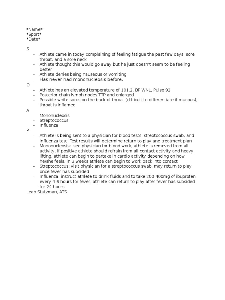 Mononucleosis Assessment and Plan | PDF | Wellness