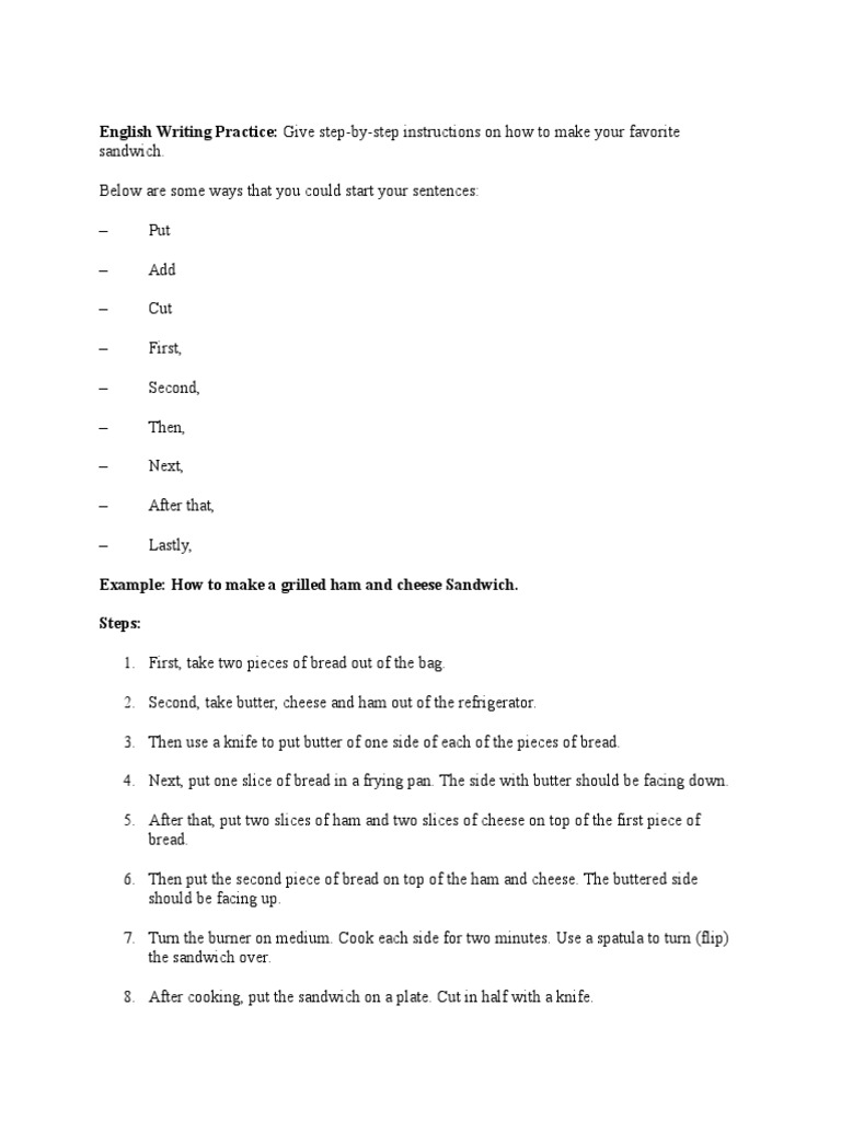 English Writing Practice Make Sandwiches | PDF | Sports & Recreation ...