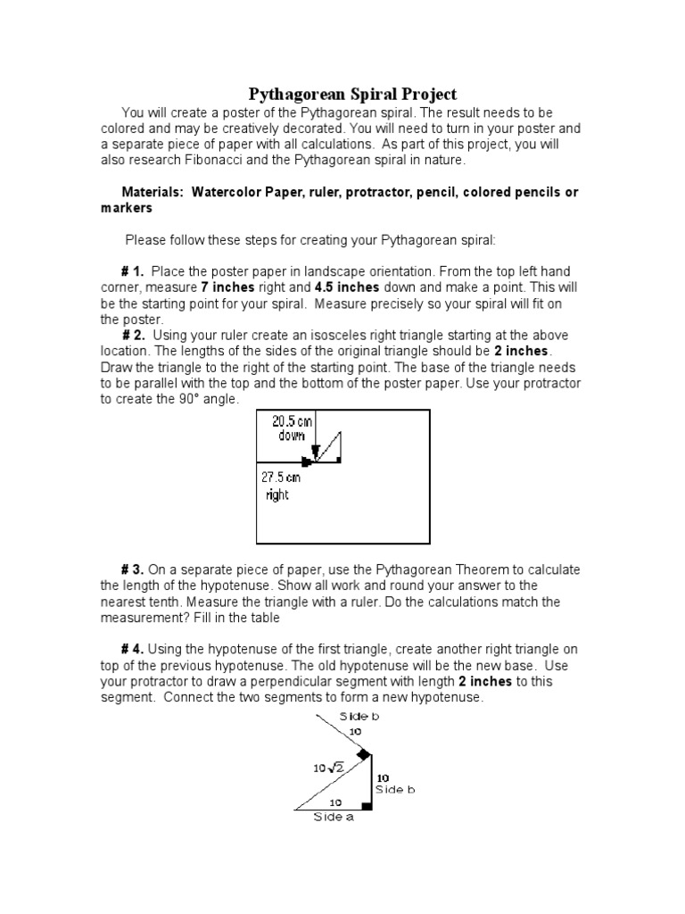 Pythagorean Spiral Calculations Answers Pythagorean Spiral Project