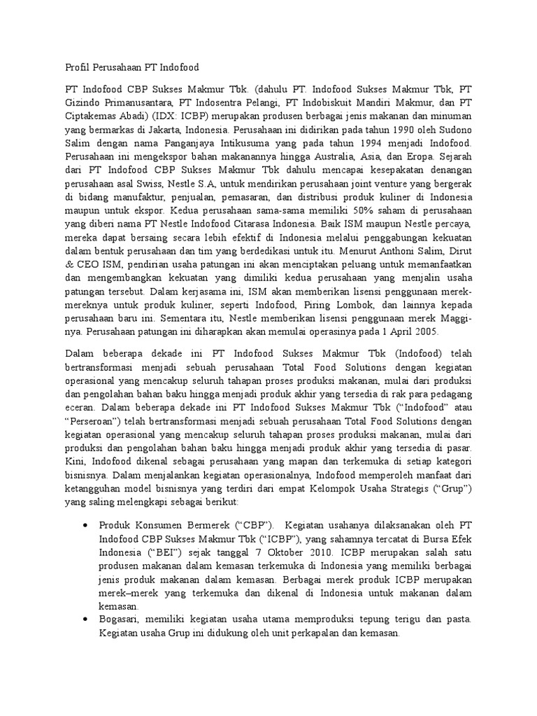 Profil Perusahaan PT Indofood | PDF