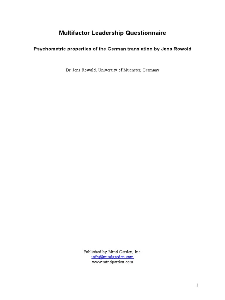 Multifactor Leadership Questionnaire.doc | Transformational Leadership ...
