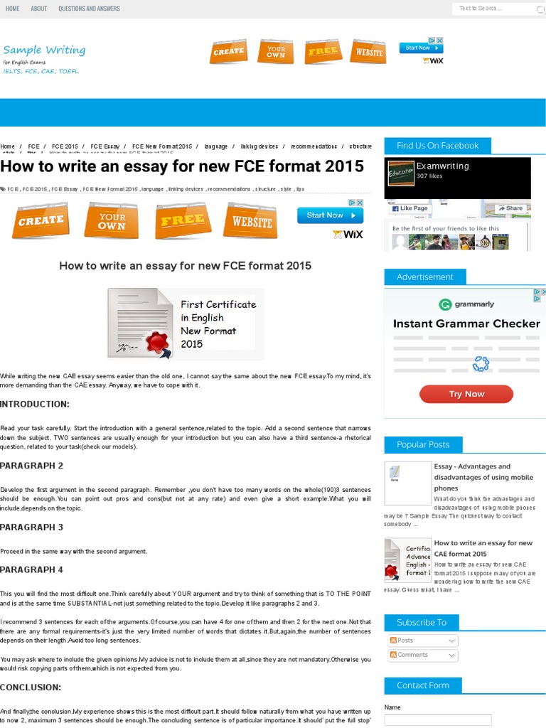How To Write An Essay For New FCE Format 2015 - Sample Writing For ...