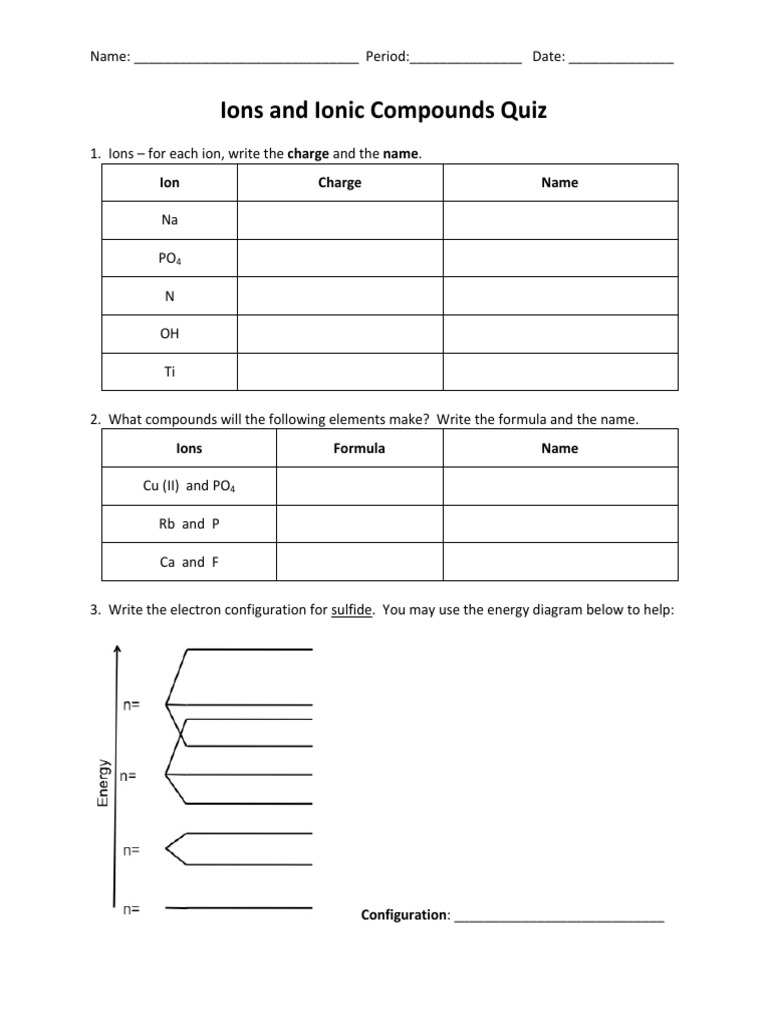 Ions and Ionic Compounds Quiz | PDF