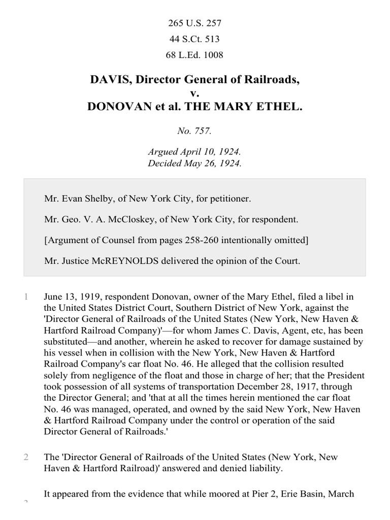Davis v. Donovan, 265 U.S. 257 (1924) | PDF | Admiralty Law | Common ...