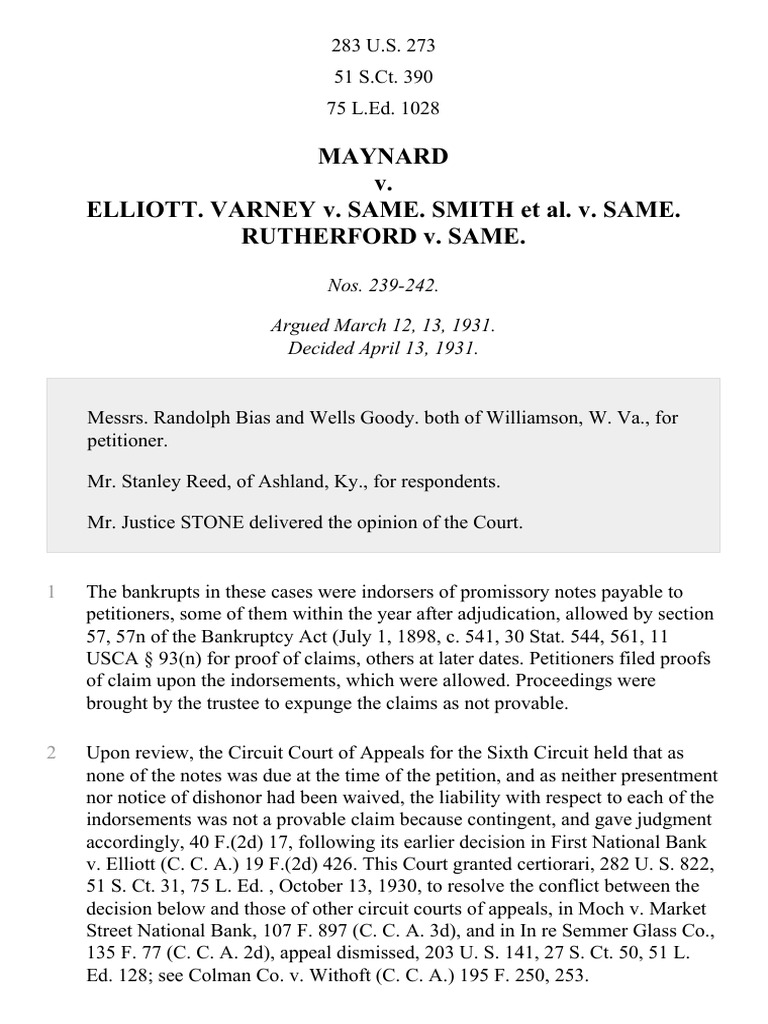 Maynard v. Elliott, 283 U.S. 273 (1931) | PDF | Bankruptcy | Public Law