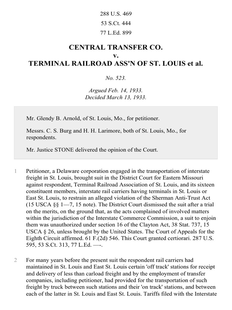 Central Transfer Co. v. Terminal Railroad Assn. of St. Louis, 288 U.S ...