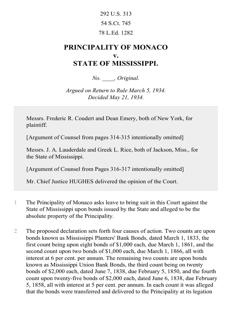 Principality of Monaco v. Mississippi, 292 U.S. 313 (1934) | PDF | U.S ...