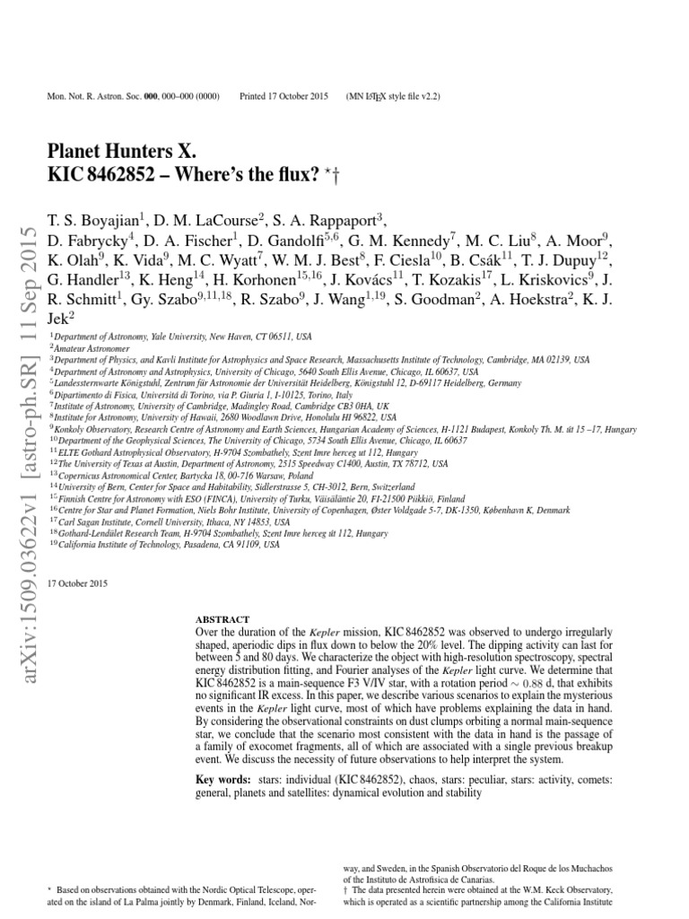 Planet Hunters X. KIC 8462852 - Where's The Flux? | PDF | Stars | Planets