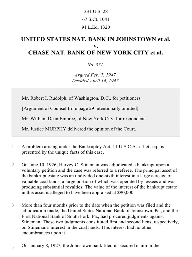 United States Bank v. Chase Bank, 331 U.S. 28 (1947) | PDF | Lien ...