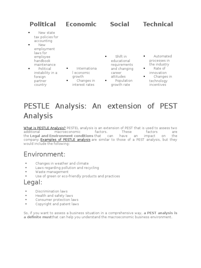 PESTLE Analysis: An Extension of PEST Analysis: Political Economic ...