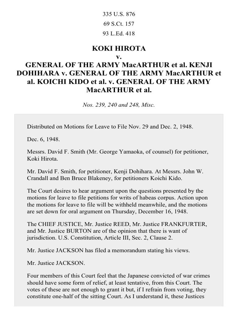 Koki Hirota v. General of The Army MacArthur Kenji Dohihara v. General of The Army MacArthur ...