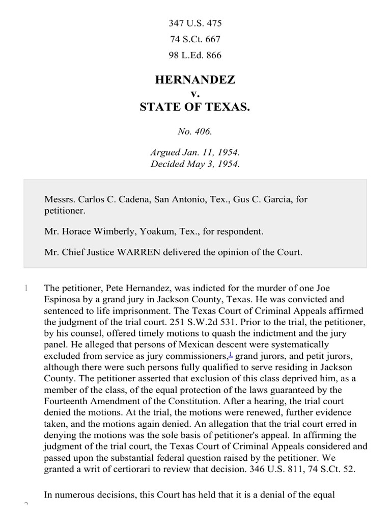 Hernandez v. Texas: Jury Discrimination | PDF | Fourteenth Amendment To ...