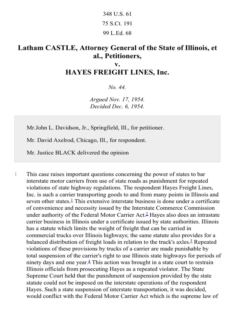 Castle v. Hayes Freight Lines, Inc., 348 U.S. 61 (1954) | PDF | Common ...