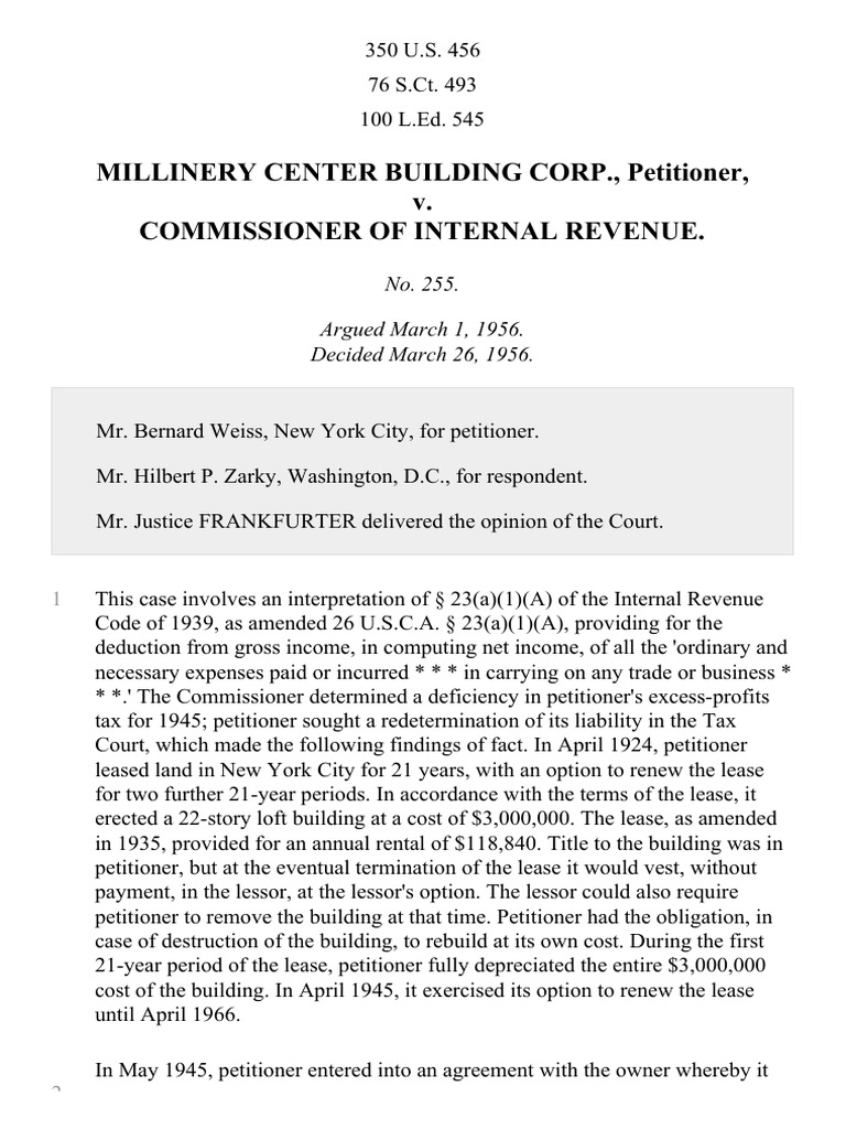 Millinery Center Building Corp. v. Commissioner, 350 U.S. 456 (1956 ...