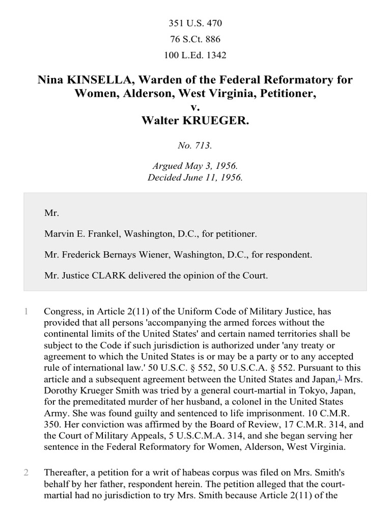 Kinsella v. Krueger, 351 U.S. 470 (1956) | PDF | Article Three Of The ...