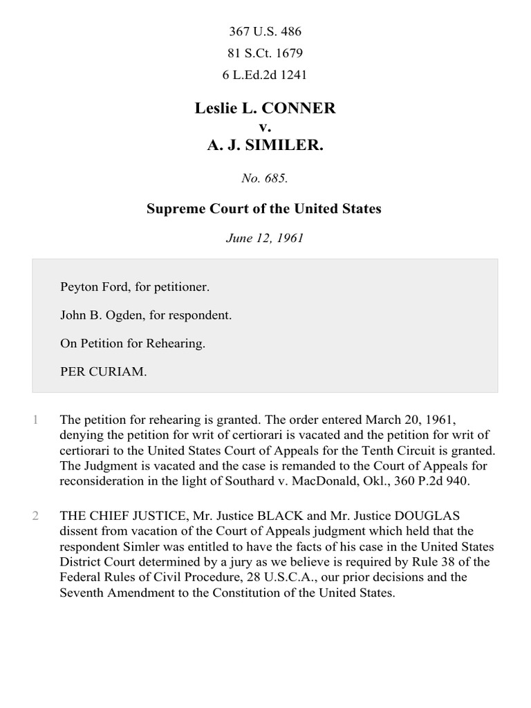 Conner v. Simler, 367 U.S. 486 (1961) | PDF