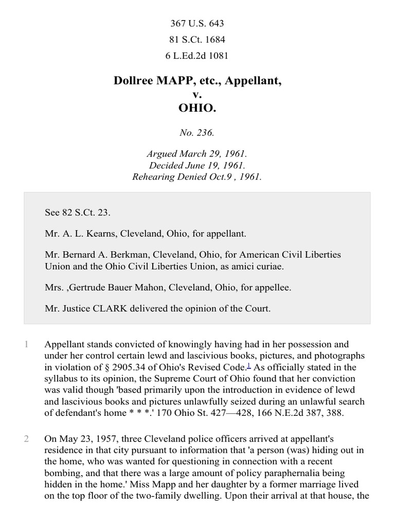 Dollree MAPP, Etc., Appellant, v. Ohio | PDF | Fourth Amendment To The ...