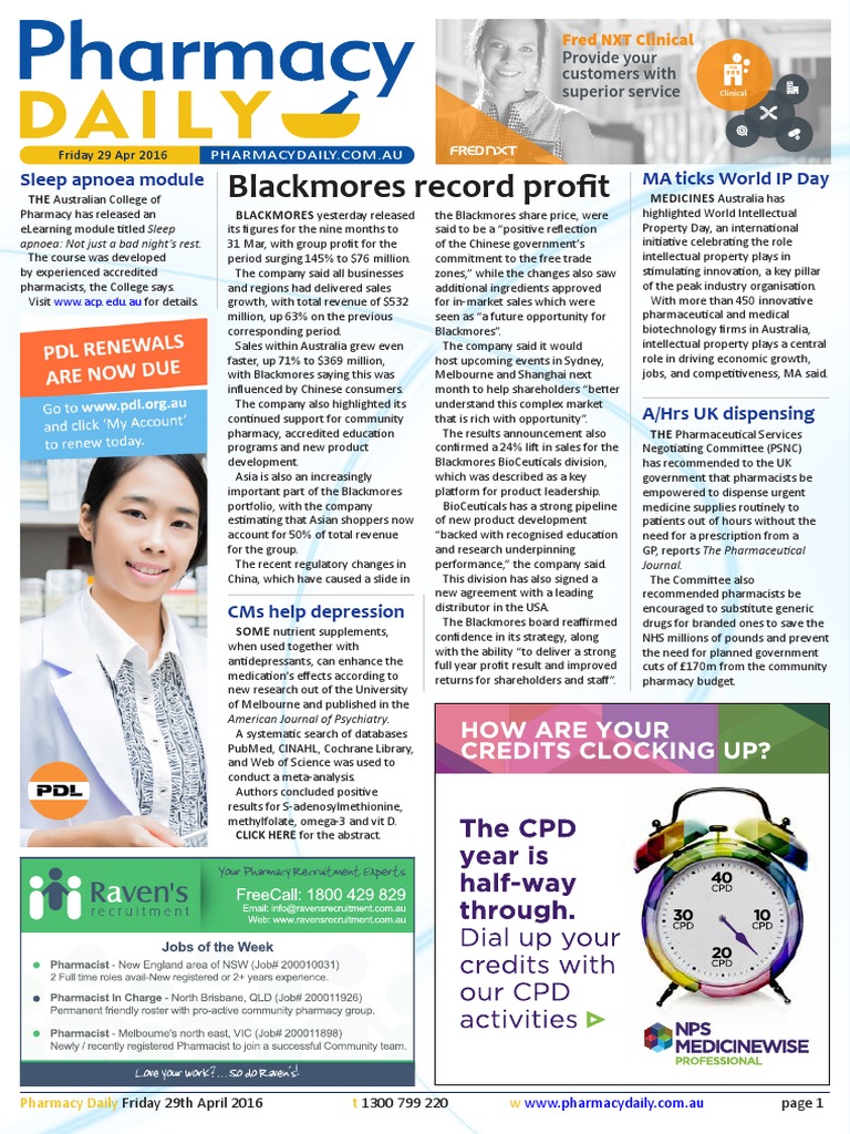 Pharmacy Daily For Fri 29 Apr 2016 - Blackmores Record Profit, Nurofen ...