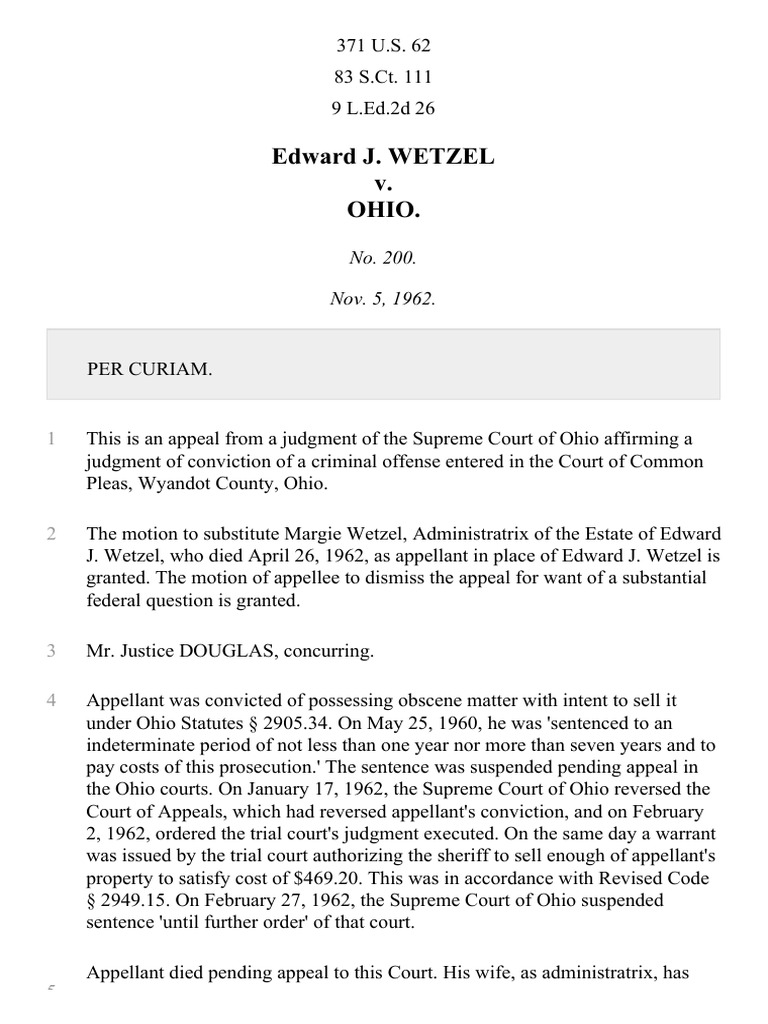 Wetzel v. Ohio, 371 U.S. 62 (1962) | PDF | Supreme Court Of The United ...