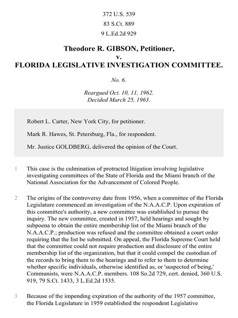 Gibson v. Florida Legislative Investigation Comm., 372 U.S. 539 (1963 ...