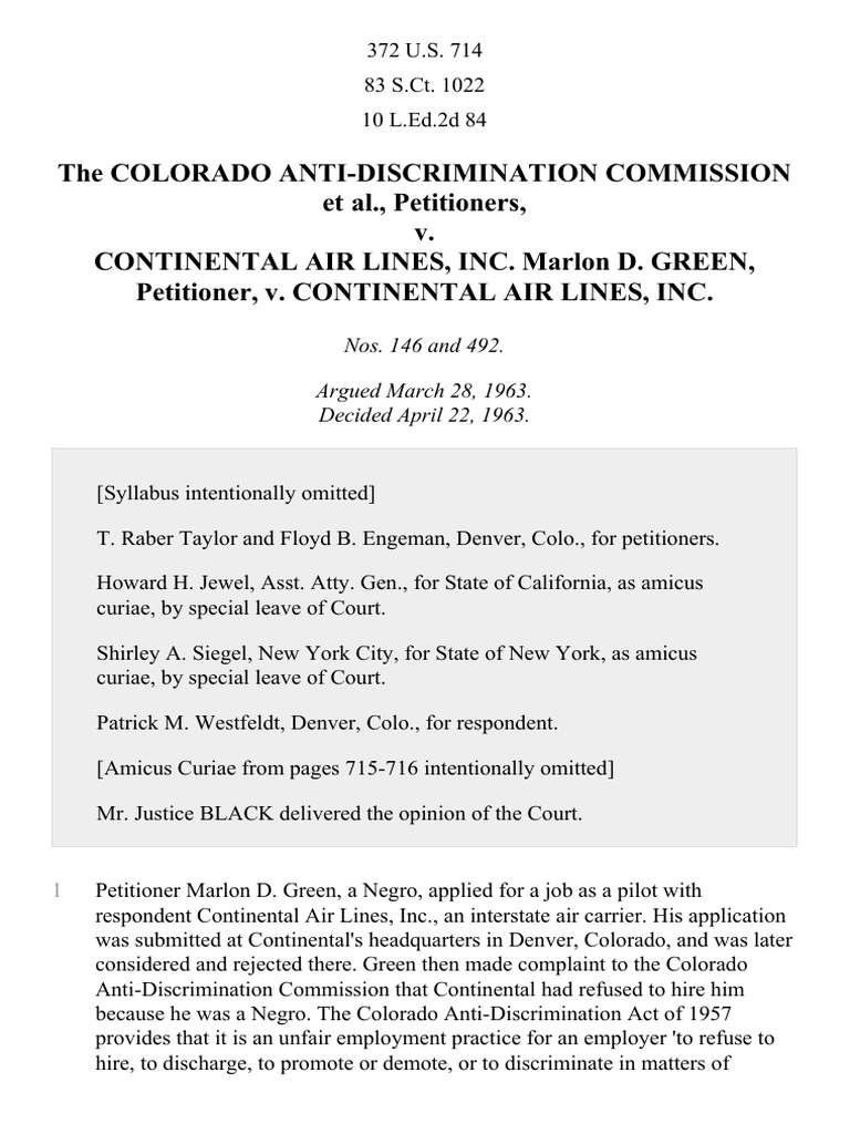 Colorado Discrimination Case: Green v. Continental | PDF | Commerce ...