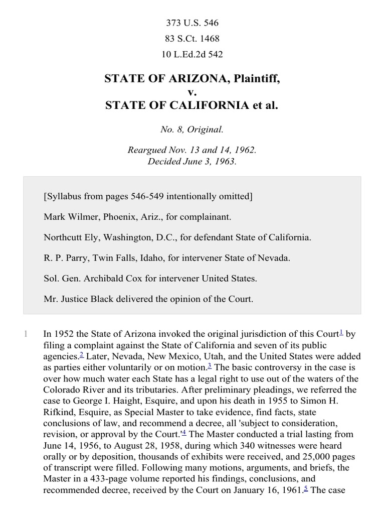 Arizona v. California, 373 U.S. 546 (1963) | PDF | Colorado River ...