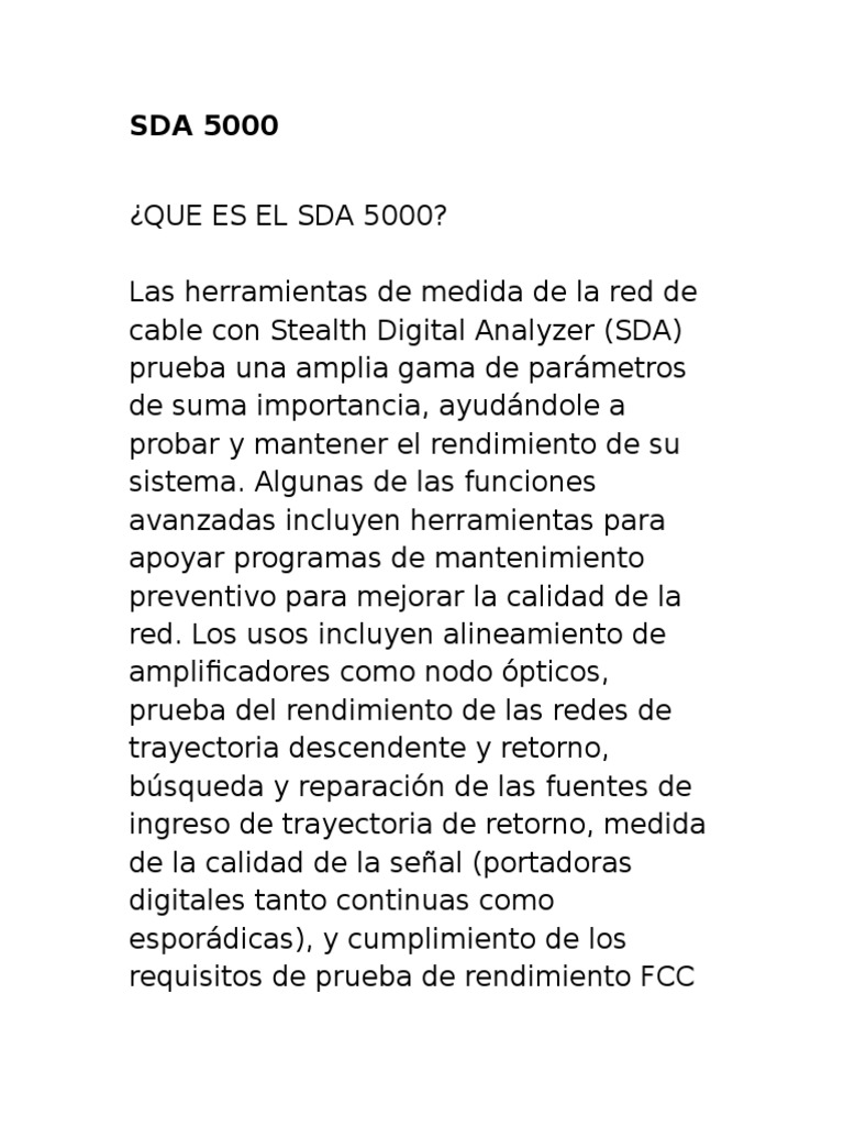 Qué es el SDA 5000 y sus funciones | PDF | Vídeo | Modulación